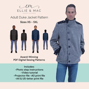Woven Peacoat Jacket Pattern - PDF Sewing Pattern (straight Fit ...