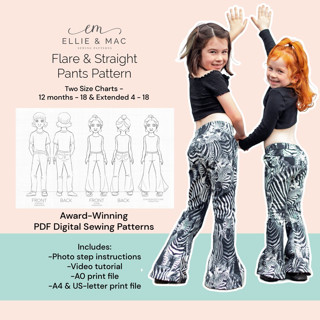 Flare Pants Sewing Pattern Projector Pattern Sizes 12 Months Teen 18 PDF Sewing Pattern Ellie ...