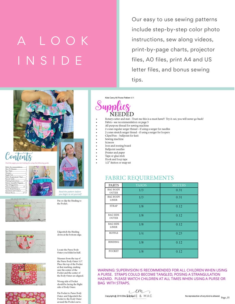 Kid's Carry All Purse Sewing Pattern - Three Strap Lengths (digital PDF ...