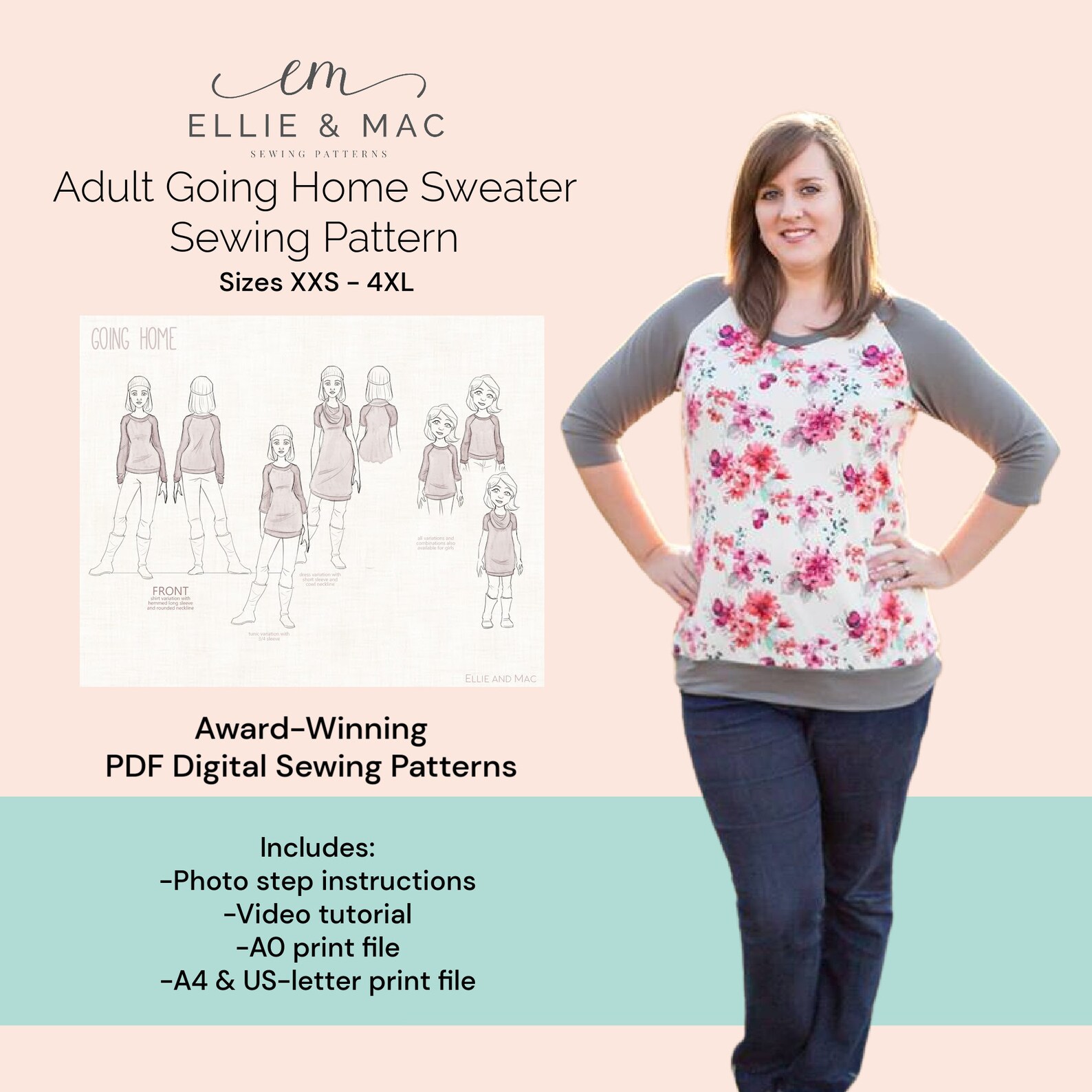 Raglan Cowl Sweater Sewing Pattern: Adult Sizes XXS-4XL (PDF Pattern ...
