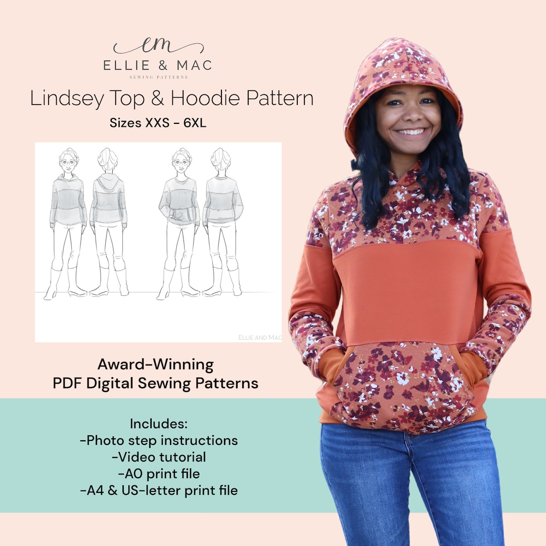 Lindsey Color Block Hoodie Sewing Pattern XXS-6XL (digital PDF) - Etsy
