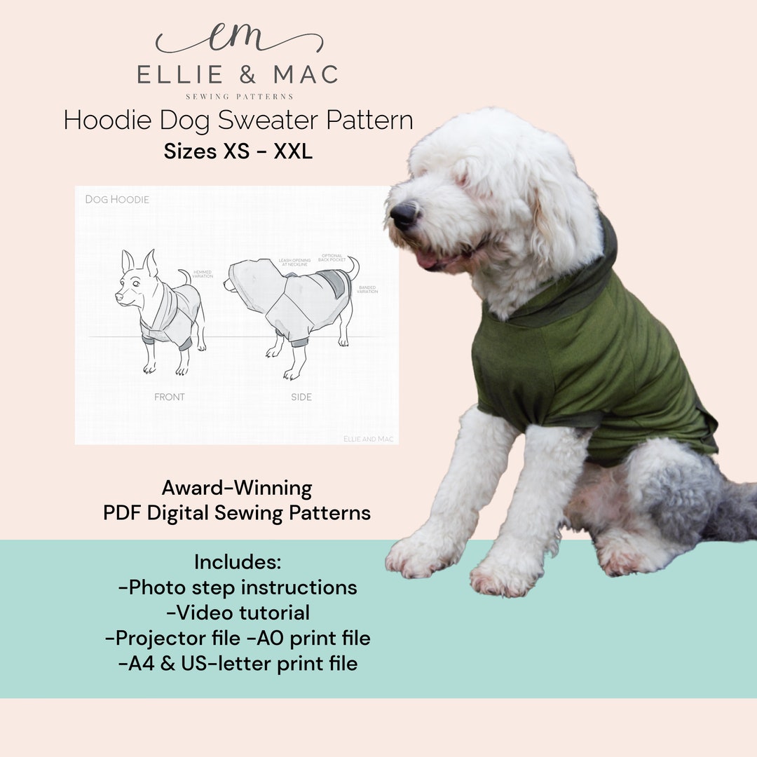 Hoodie Dog Sweater Pattern - 6 Sizes - Digital PDF Sewing Pattern ...