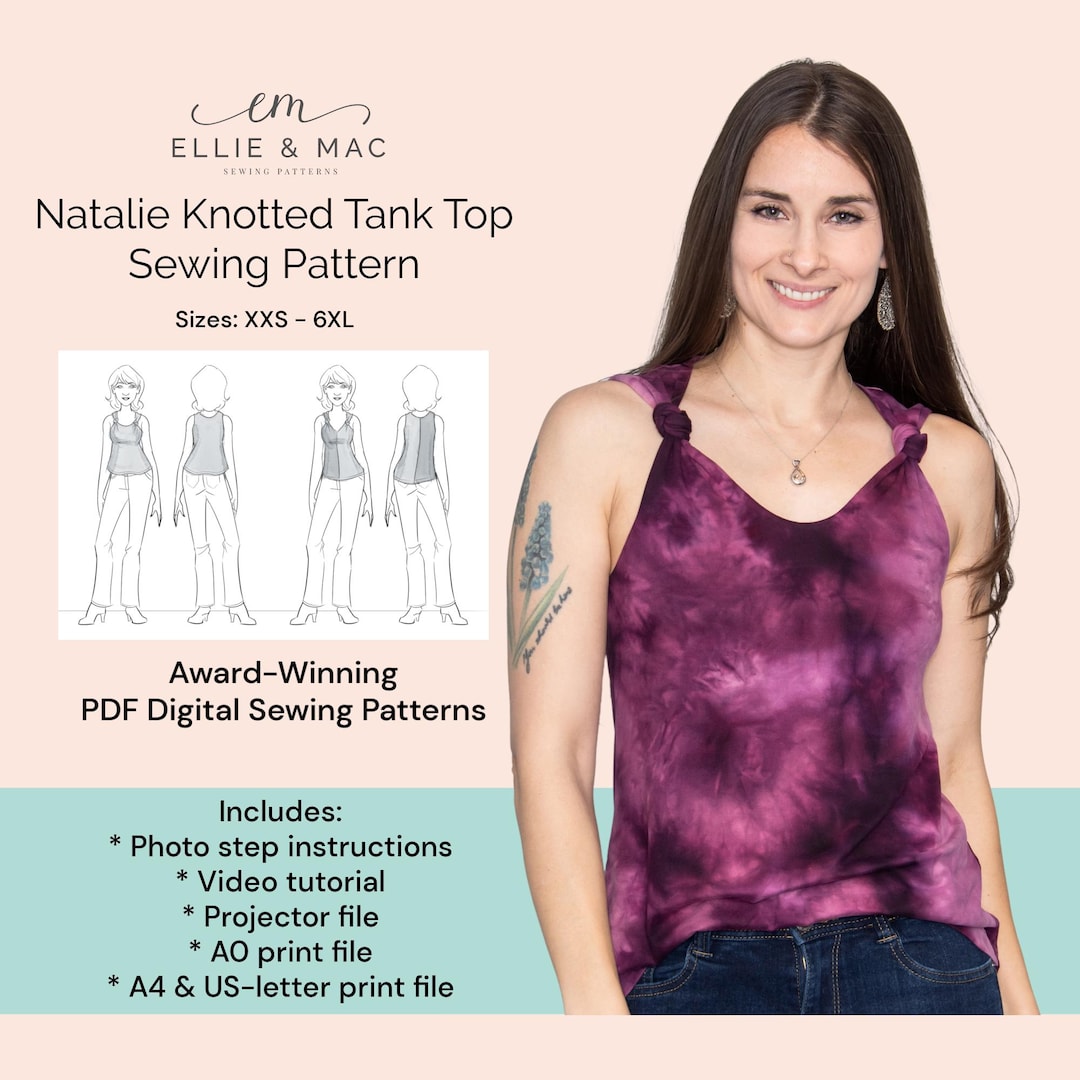 Knotted Tank Top Sewing Pattern With Video Tutorial Sizes XXS - 6XL ...