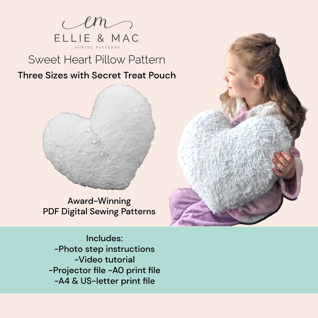 Sweet Heart Pillow Pattern - Three Sizes - Digital PDF Sewing Pattern ...