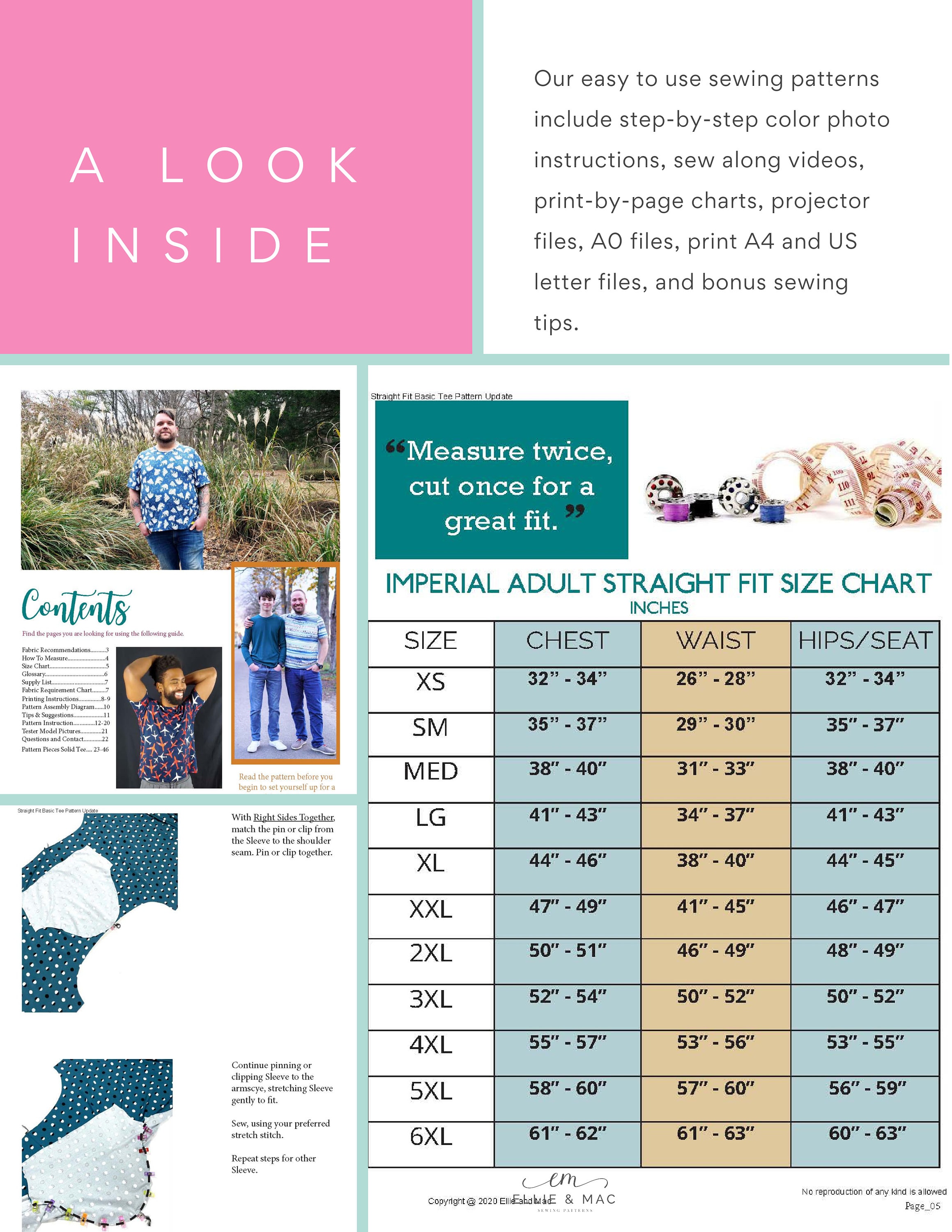 Basic Tee Pattern PDF Sewing Pattern straight Fit Sizes - Etsy