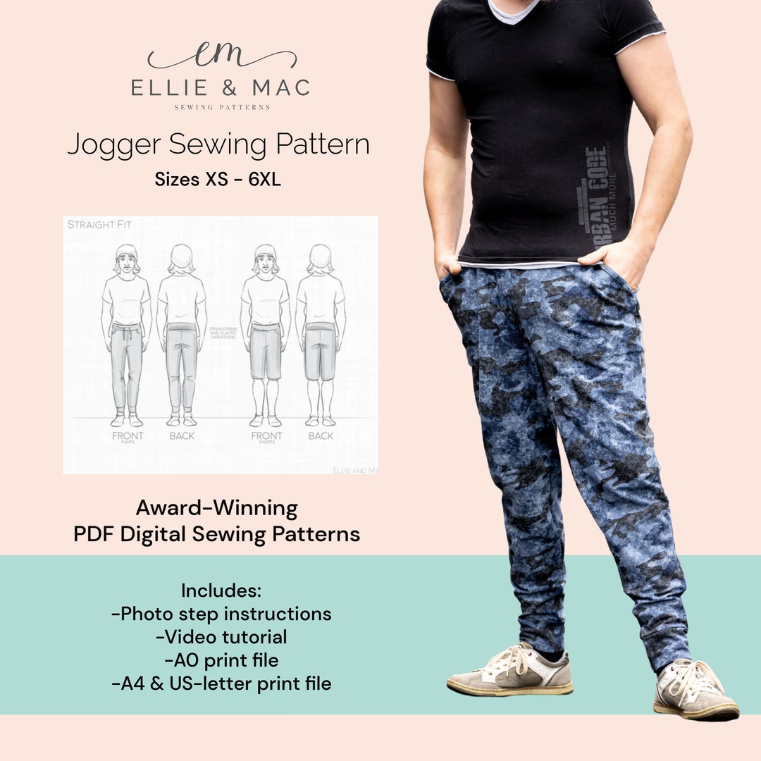 Easy Jogger Sewing Pattern 11 Sizes XS 6XL Projector File PDF Sewing ...