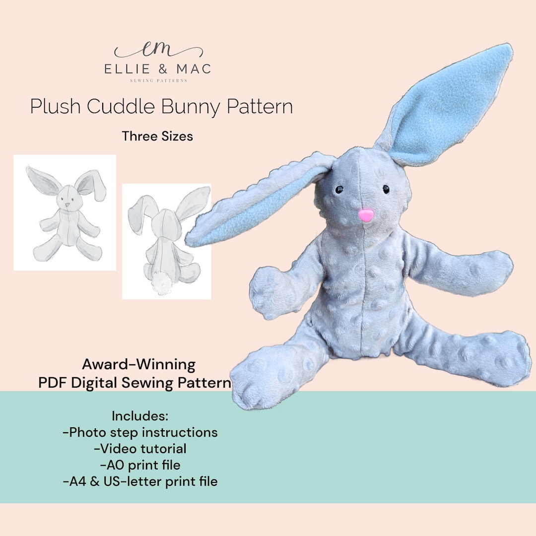 Plus Cuddle Bunny Sewing Pattern - Three Sizes - Digital PDF Sewing ...