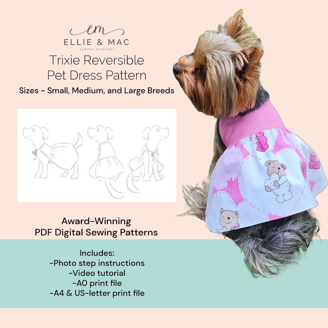 Reversible Pet Dress PDF Sewing Pattern - 6 Sizes - - Dog Pattern ...