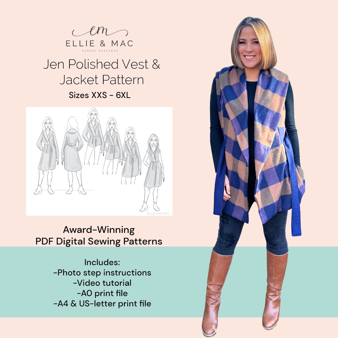 Vest & Jacket Sewing Pattern: Rounded Collar, XXS-6XL (PDF Pattern) - Etsy