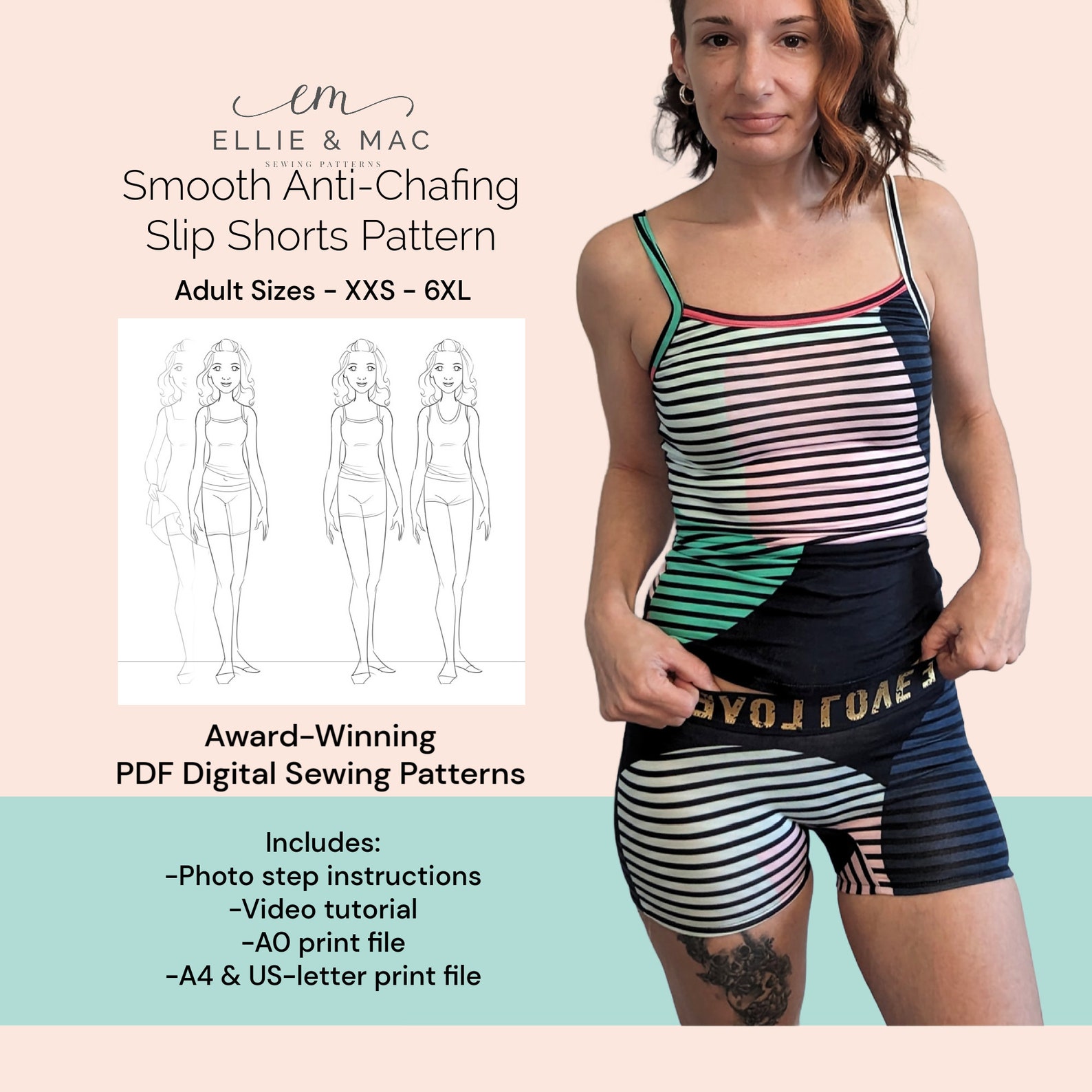 Anti-chafing Slip Shorts Sewing Pattern: Boxer Shorties (PDF) - Etsy