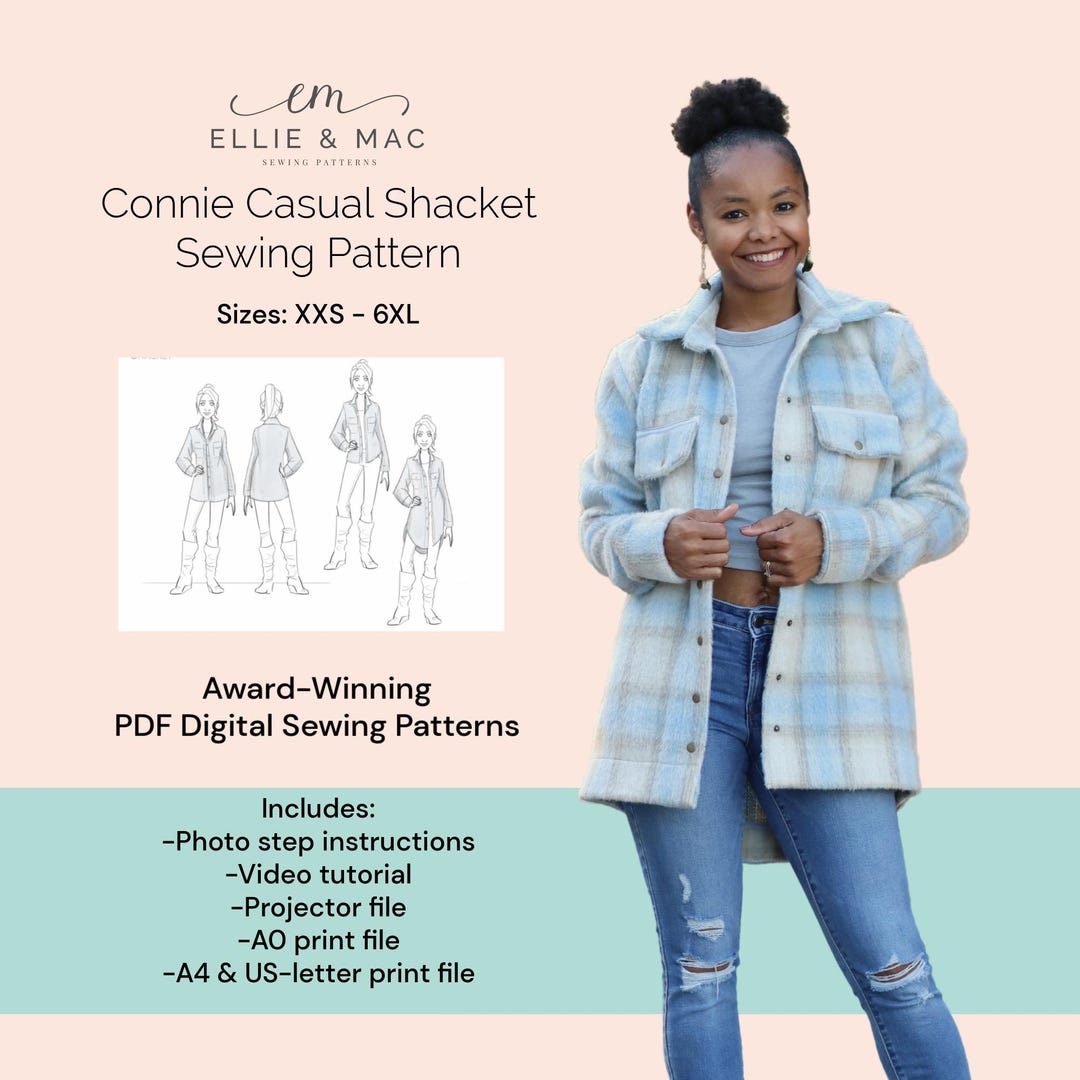 Shacket Sewing Pattern: Connie Casual Woven Jacket (sizes XXS-6XL) (PDF ...