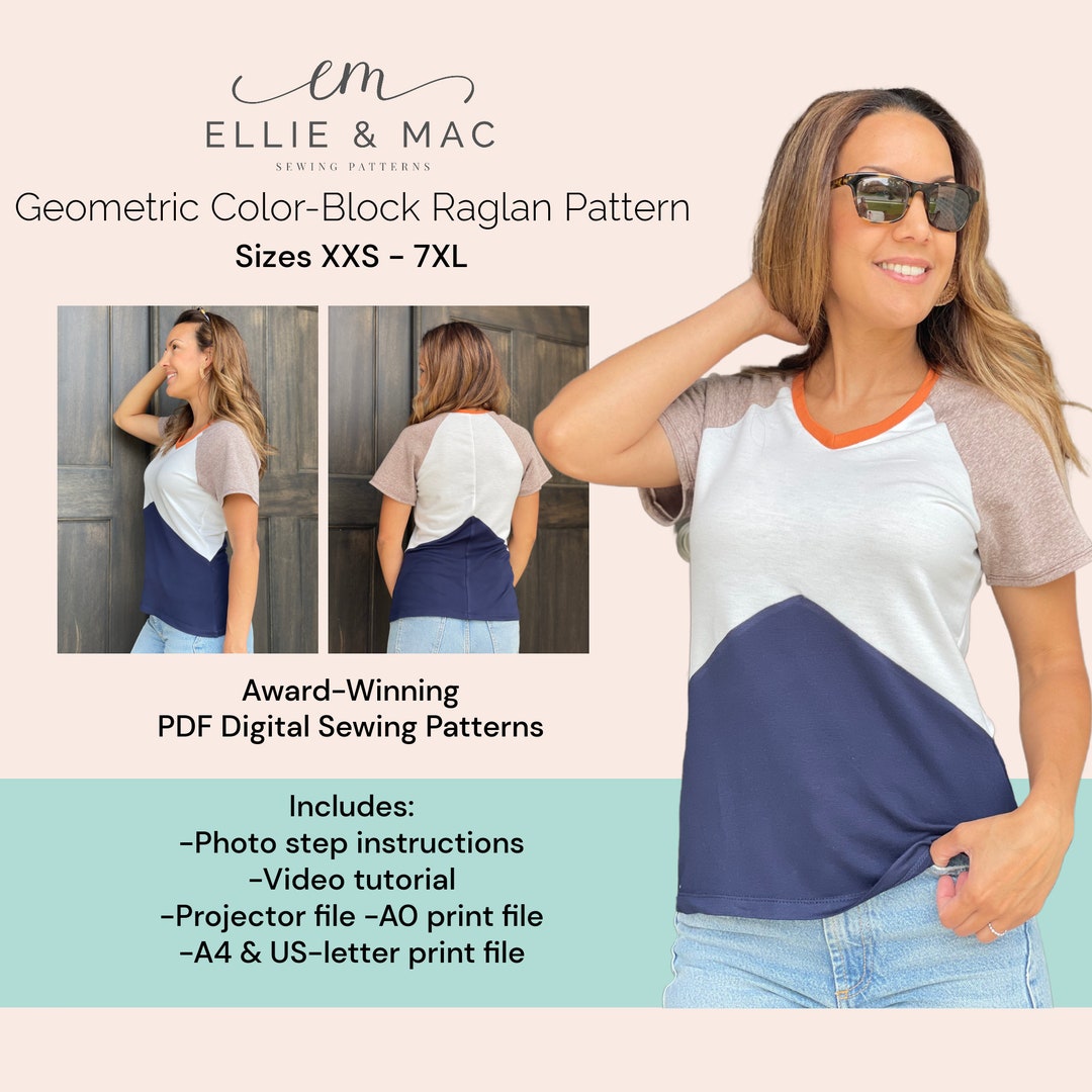 Color Block Raglan Sleeve Pattern PDF Sewing Pattern Sizes XXS 7XL ...