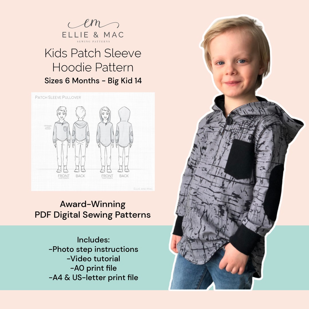 Kids Patch Hoodie Sewing Pattern: Beginner Knit Fabric (digital PDF) - Etsy