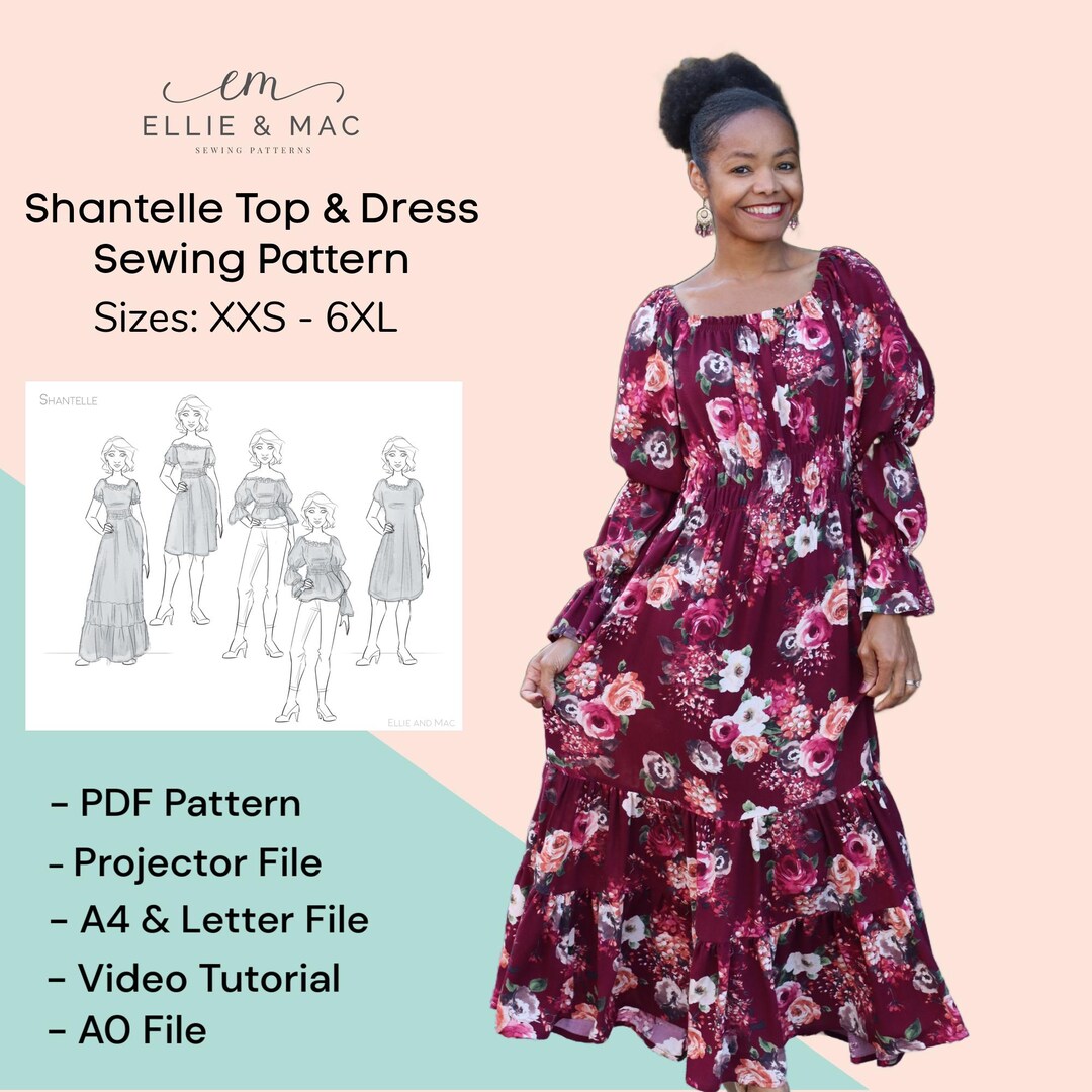 Shirred Top & Dress Sewing Pattern: Multiple Lengths, Sleeves (PDF ...