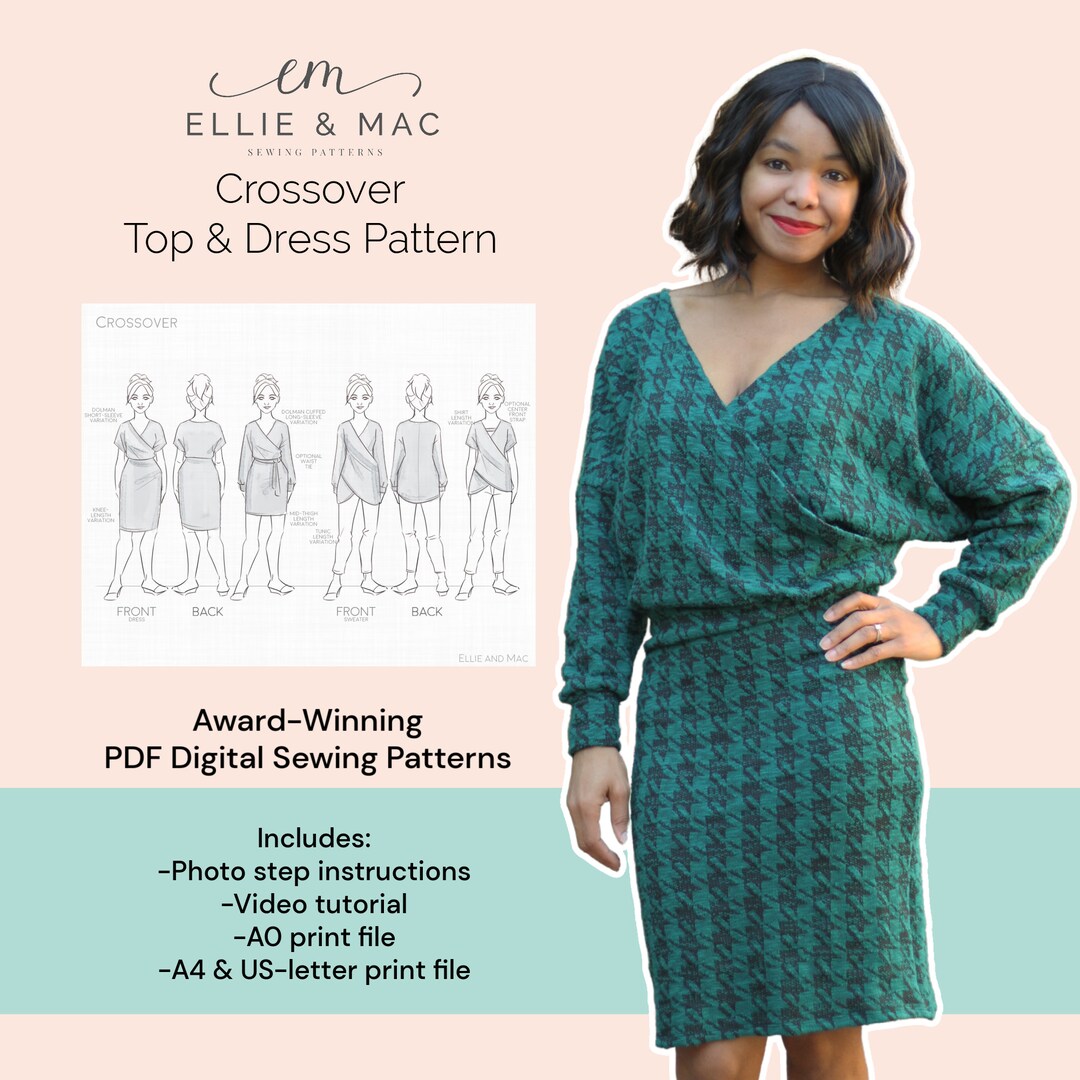 Crossover Top + Dress Sewing Pattern - 12 Sizes XXS - 6XL - Projector ...