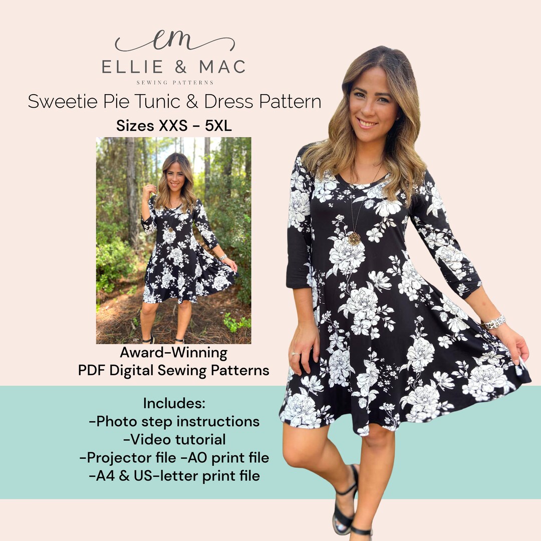 Sweetie Pie Tunic + Dress Sewing Pattern With Video Tutorial Sizes XXS ...