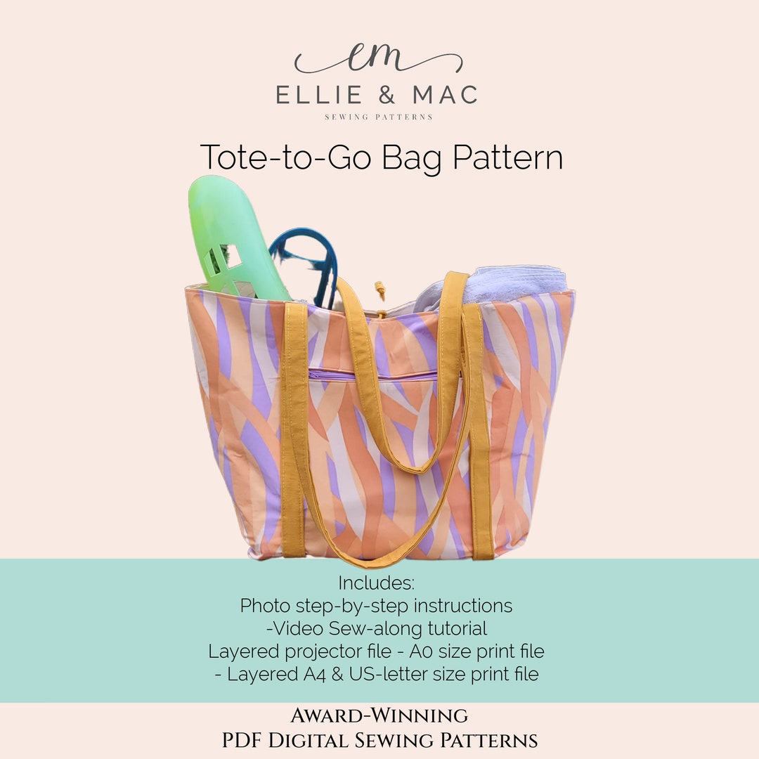 Tote to Go Bag Pattern - Digital PDF Sewing Pattern - Beach Bag Sewing ...