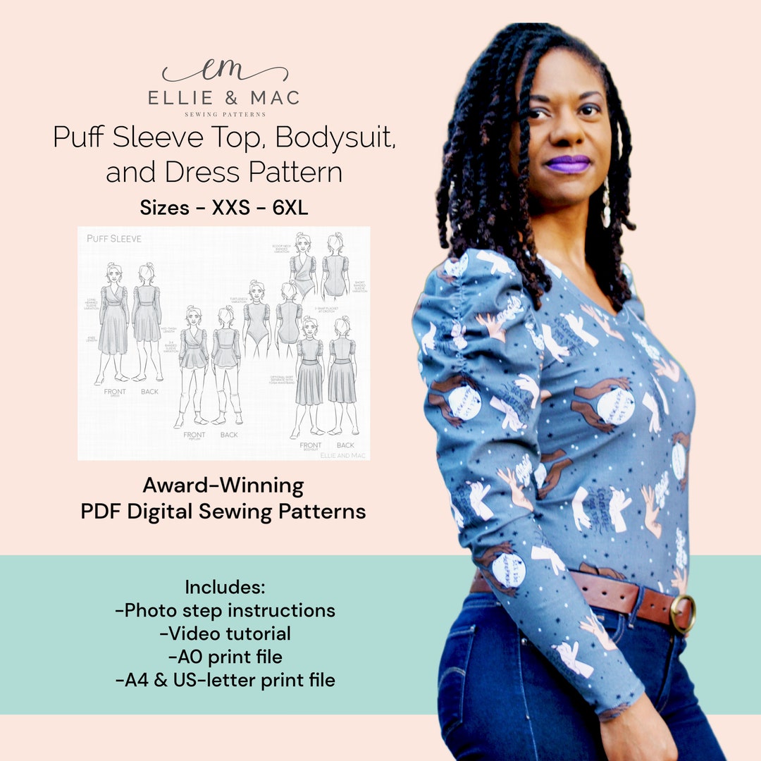 Puff Sleeve Dress Pattern - PDF Sewing Pattern - Sizes XXS - 6XL ...