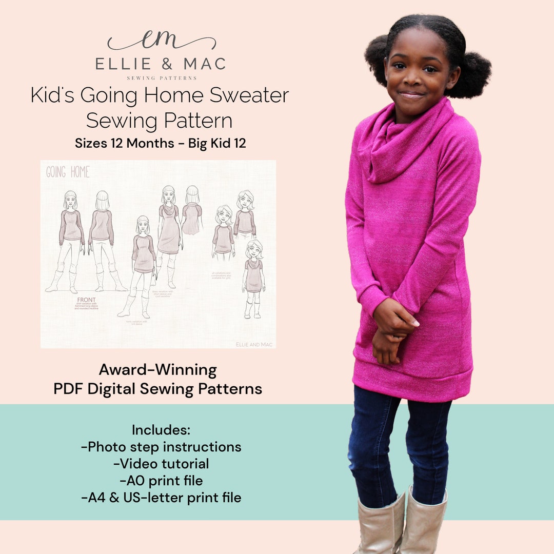 Kids Raglan Sweater Sewing Pattern - Sizes 6 Months - Big Kid 14 ...