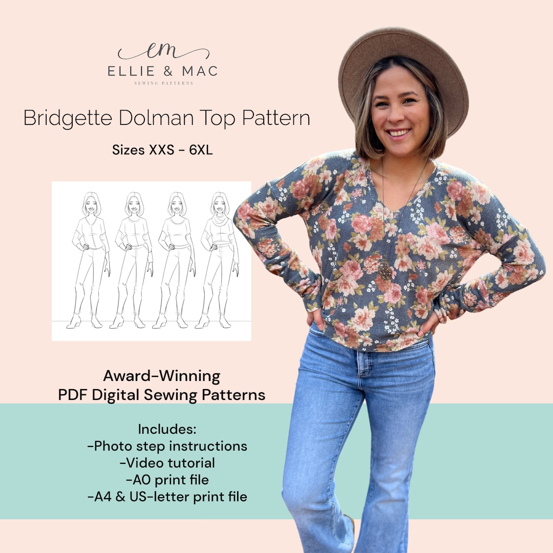 Dolman Top Sewing Pattern: Bridgette Knit Top (XXS-6XL) (digital PDF ...