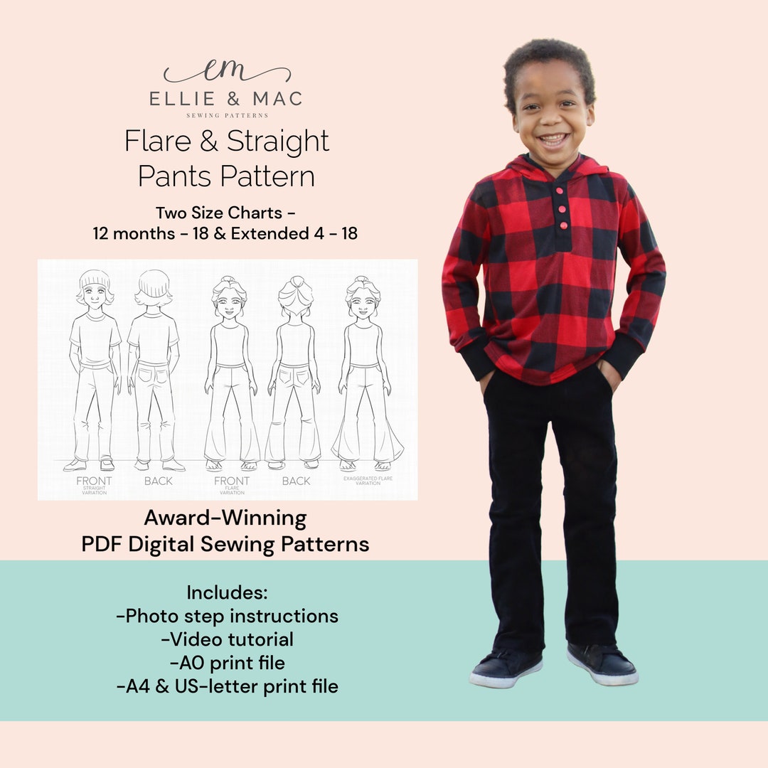 Straight Pants Sewing Pattern | Projector Pattern | Sizes 12 Months ...