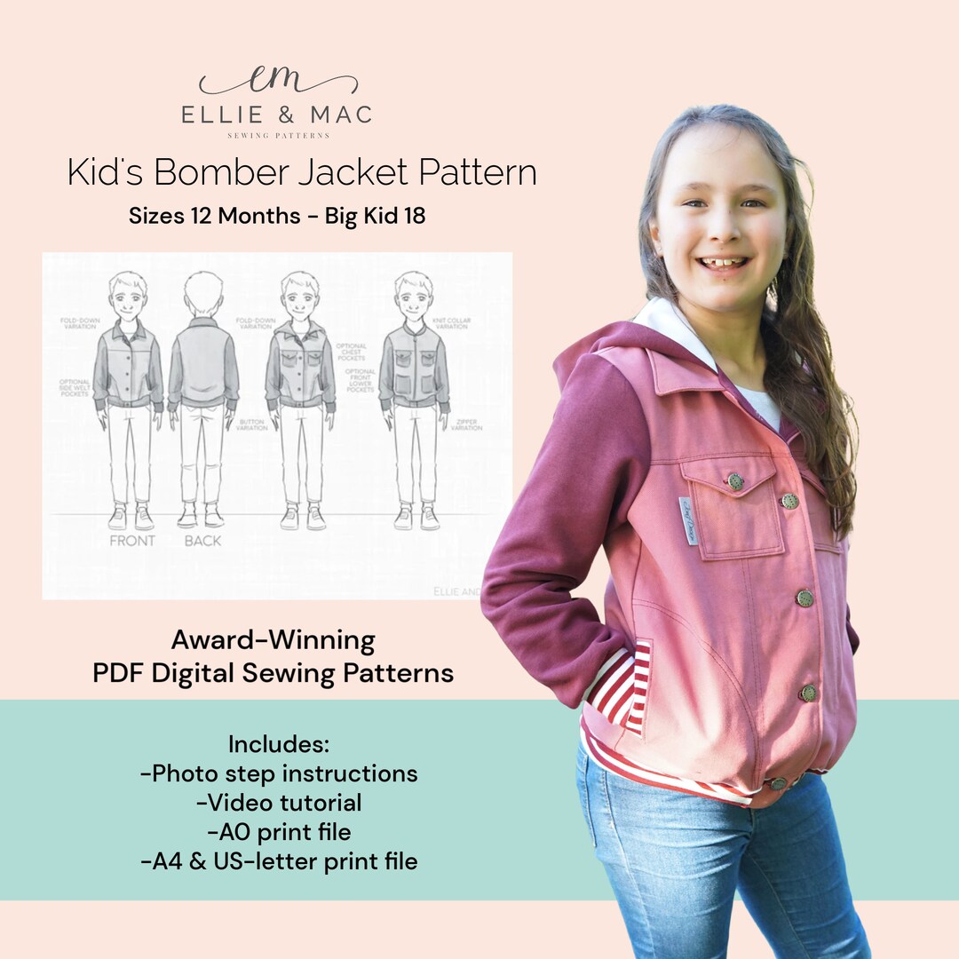 Kids Bomber Jacket Sewing Pattern: Customizable Design (PDF Pattern) - Etsy