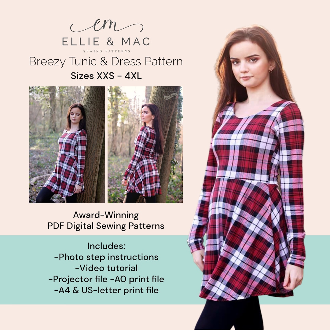 Breezy Tunic + Dress Sewing Pattern With Video Tutorial Sizes XXS - 4XL | Ellie and Mac Patterns ...