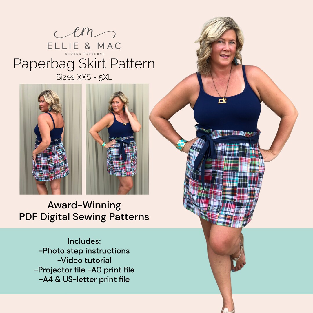 Paperbag Skirt Sewing Pattern With Tutorial Size XXS 5XL Digital PDF ...