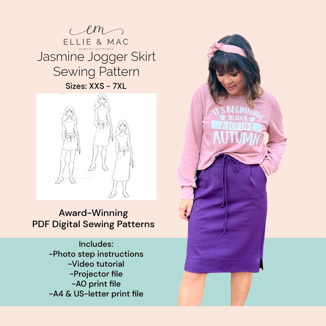 Jogger Skirt Sewing Pattern: Jasmine Knit Fabric Design (XXS-7XL) (PDF ...