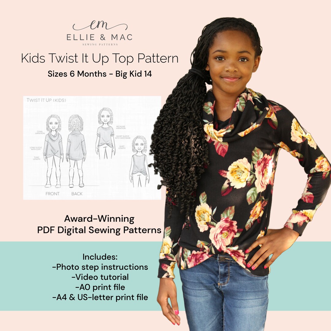 Kids Twist Knot Dolman Top Sewing Pattern: Sizes 6 Months to 14 (PDF ...