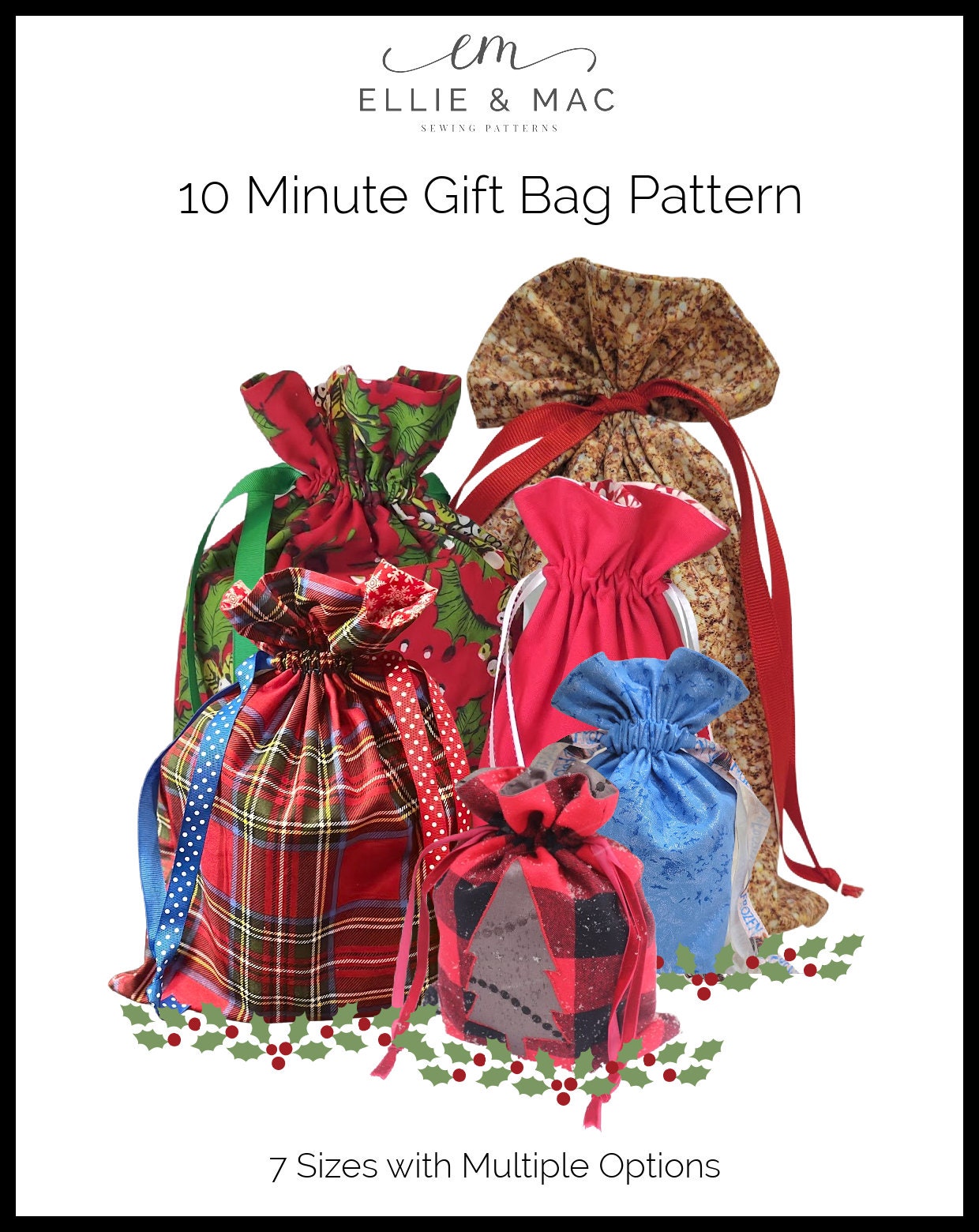Reusable Gift Bag Sewing Pattern: 7 Sizes, Gusset & Drawstring (PDF ...