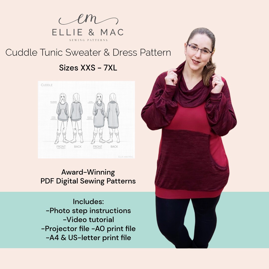 Cuddle Tunic & Dress Sewing Pattern: Bishop Sleeves, XXS-7XL (PDF ...
