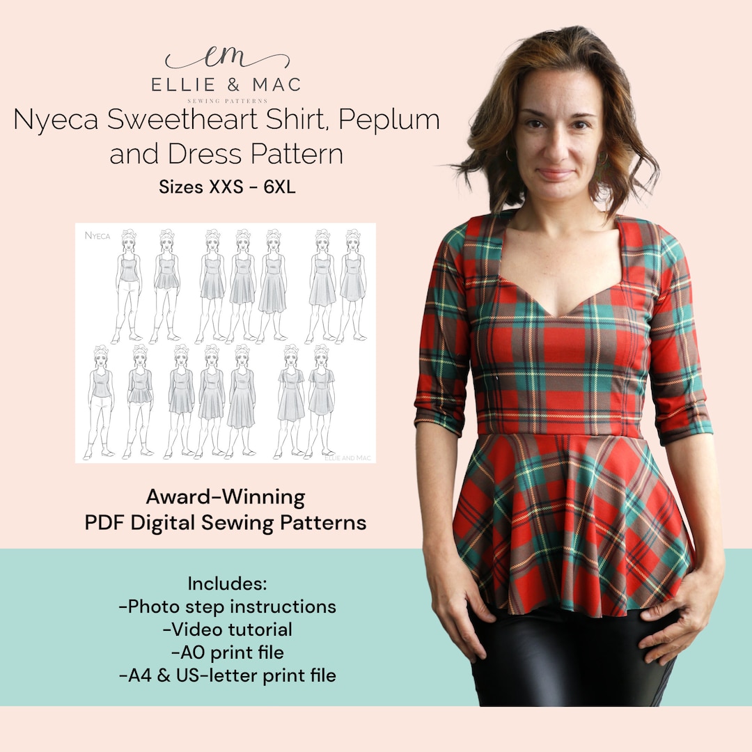 Sweetheart Peplum + Dress Sewing Pattern - PDF Sewing Pattern - Sizes ...