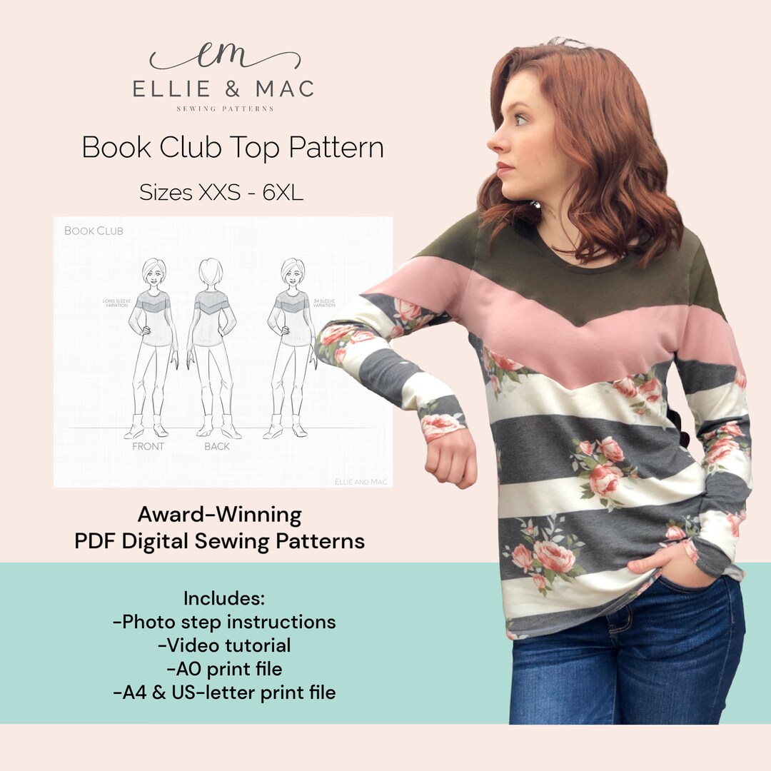 Color Block Top Sewing Pattern| 12 Sizes XXS - 6XL| Projector File| PDF ...
