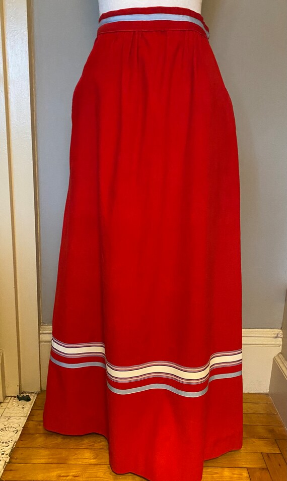 Vintage Red Corduroy Maxi Skirt With Ribbon Gem