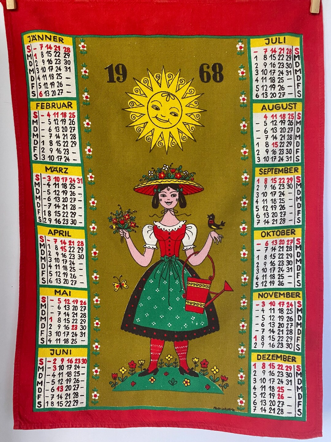 Vintage 1968 Austrian Calendar Cotton Tea Towel - Etsy