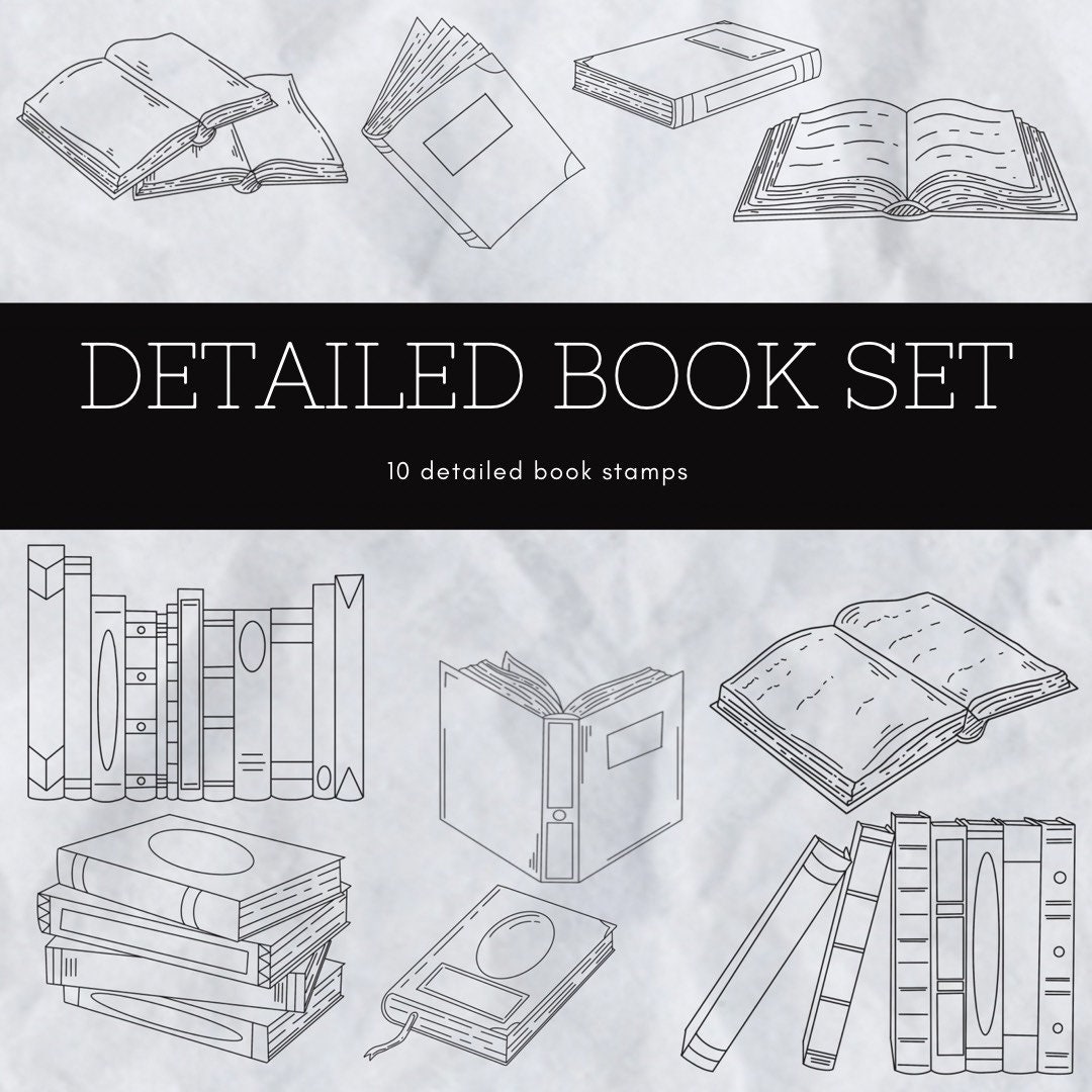 37 Library Inspired Procreate Stamps 3 Book Brushes Design Fineline ...