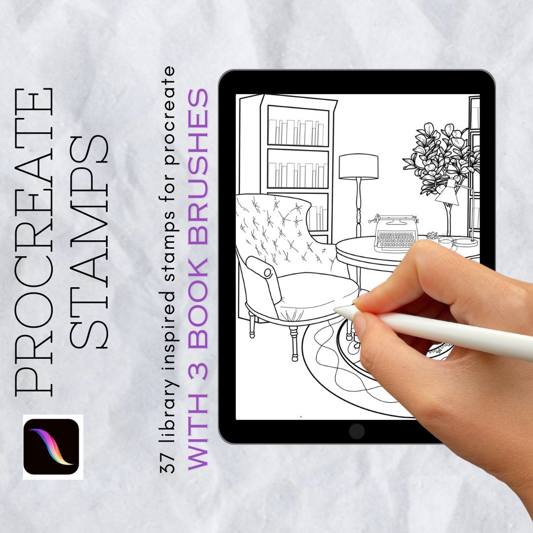 37 Library Inspired Procreate Stamps + 3 Book Brushes | Design ...