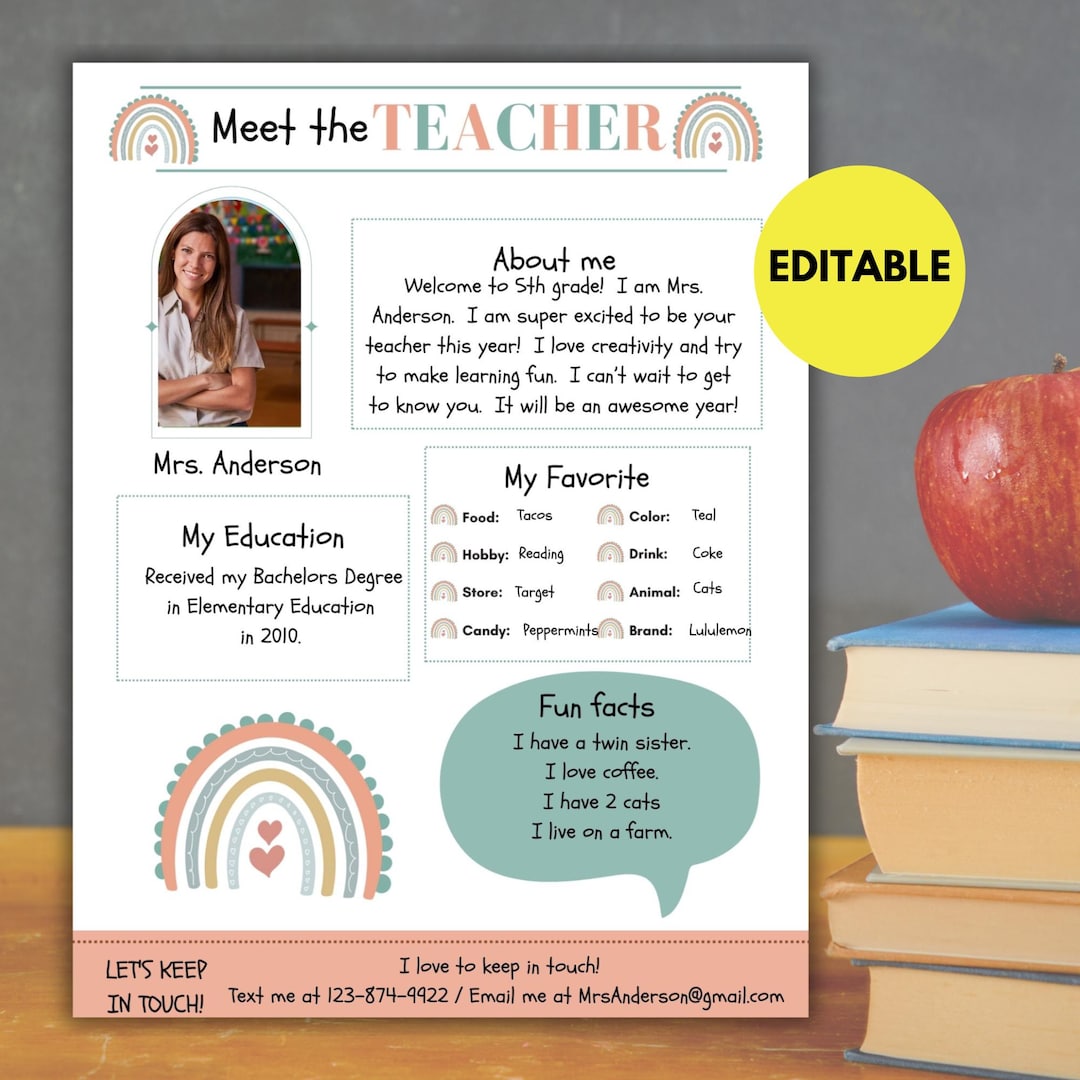 Meet the Teacher Canva Template, All About My Teacher Printable, Get to ...