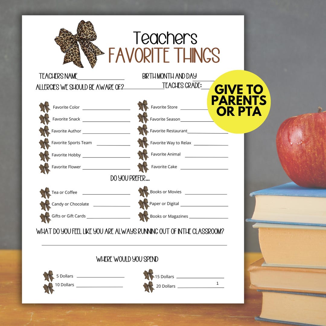 Teacher Favorites List Printable, Teacher Favorite Things Survey ...