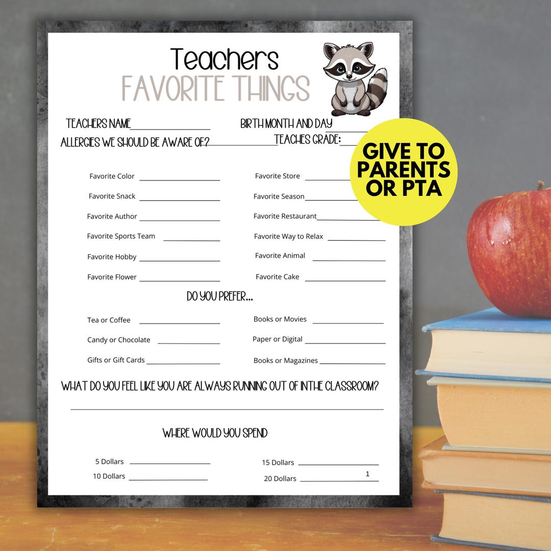 Teacher Favorite Things Survey, Teacher Favorites List Printable ...