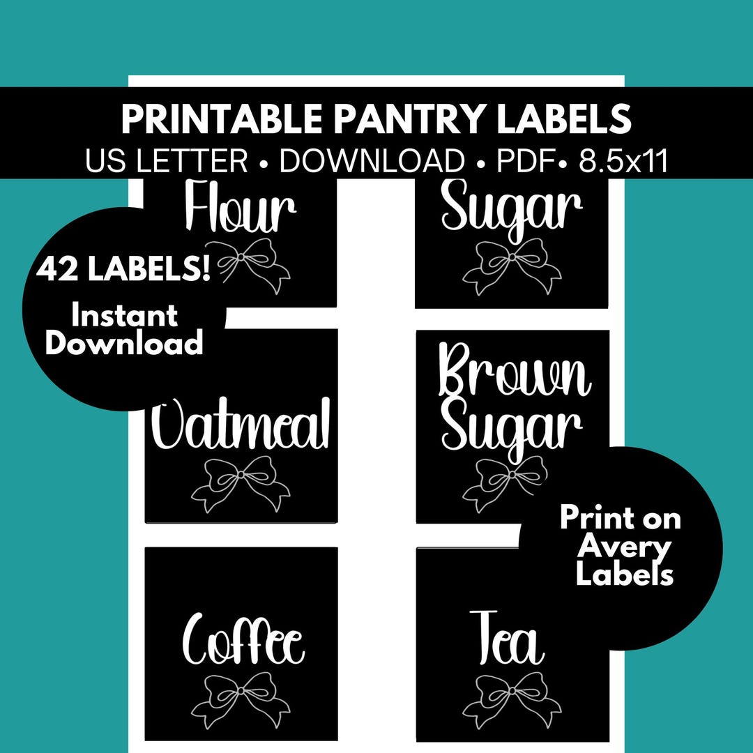 Pantry Labels Printable, Black Pantry Labels, Printable Pantry Stickers ...