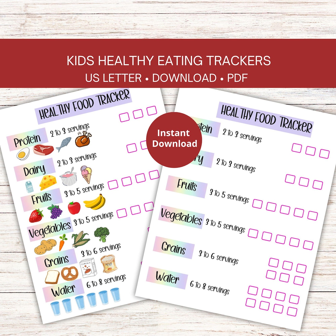Printable Food Tracker, Daily Food Journal for Kids Nutrition, Food Log ...