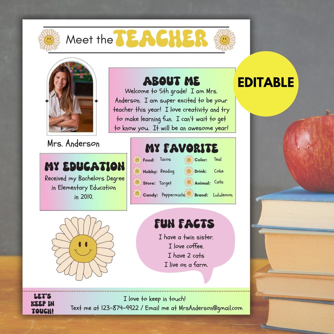 Get to Know Teacher Printable, Meet the Teacher Canva Template, All ...