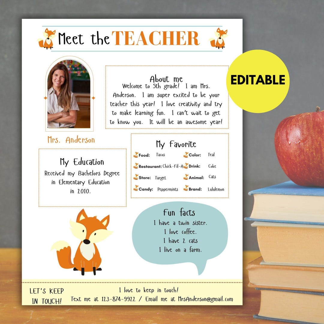 Meet the Teacher Printable, First Day of School, All About My Teacher ...