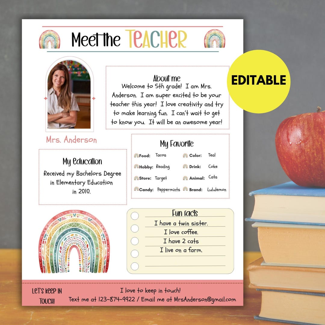 Meet the Teacher Canva Template, All About My Teacher Printable, Get to ...