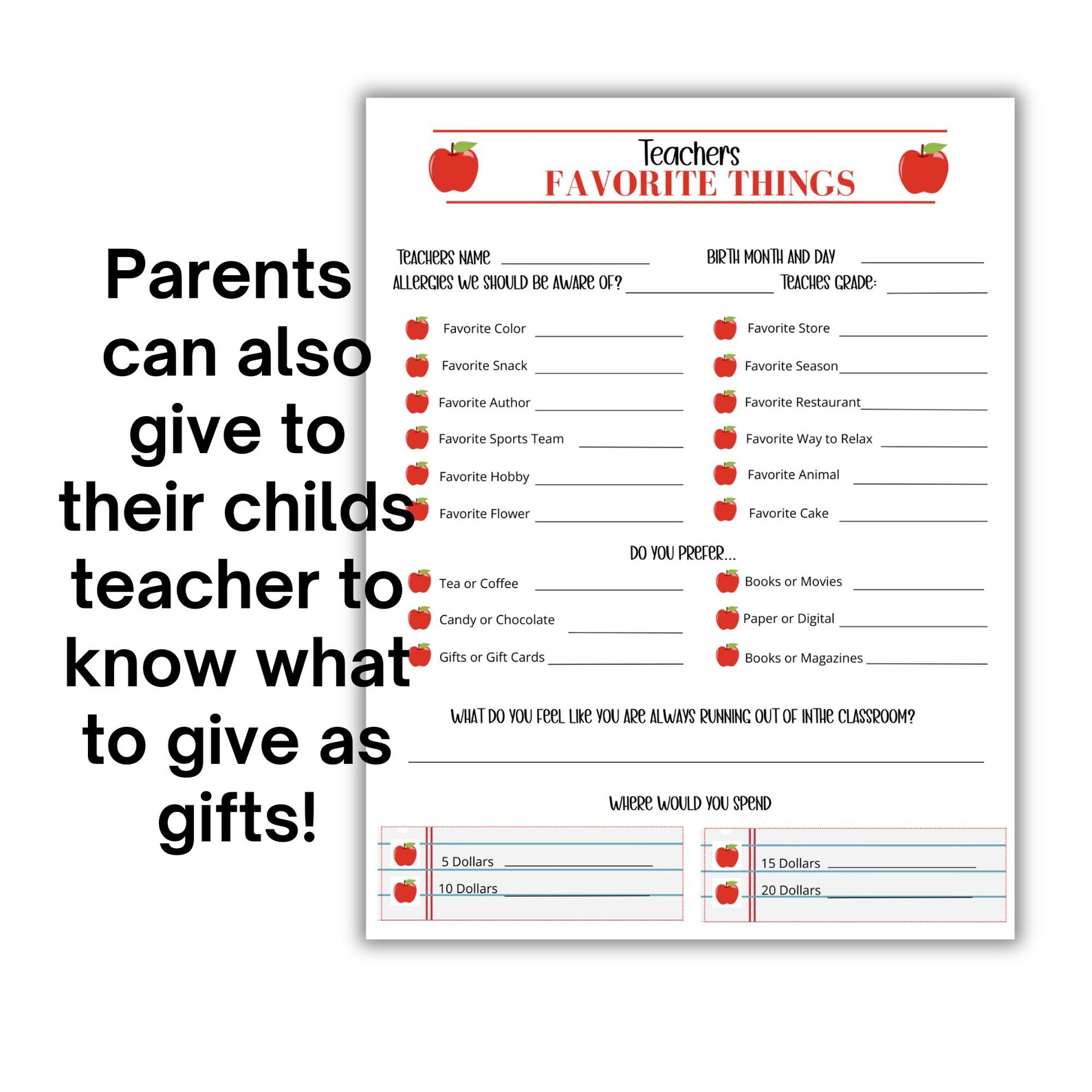 Teacher Questionnaire Favorites, Favorite Things Teacher List, Teacher ...