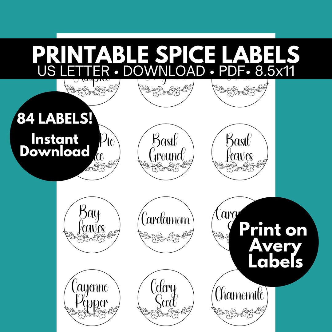 Spice Jar Labels Printable, Seasoning Labels, Round Spice Jar Labels ...
