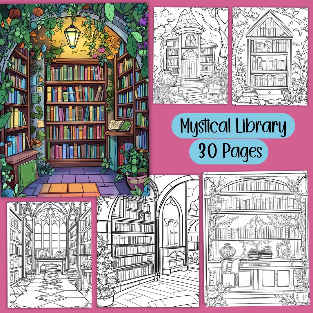 Book Lover Coloring Pages, Stress Relief Coloring, Library Art Coloring ...