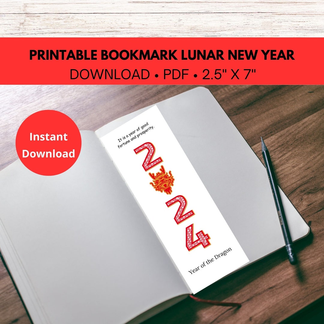 Year of the Dragon Bookmark, Chinese Lunar New Year, Printable Bookmark ...